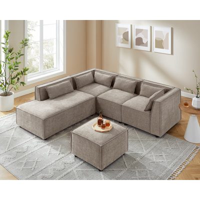 5 Piece Upholstered Sectional Latitude Run Body Fabric Camel Chenille